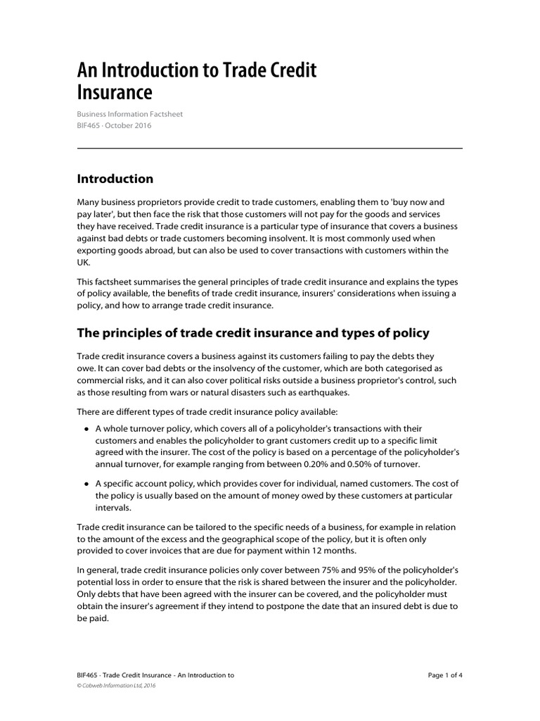 An Introduction To Trade Credit Insurance | PDF | Payment Protection ...