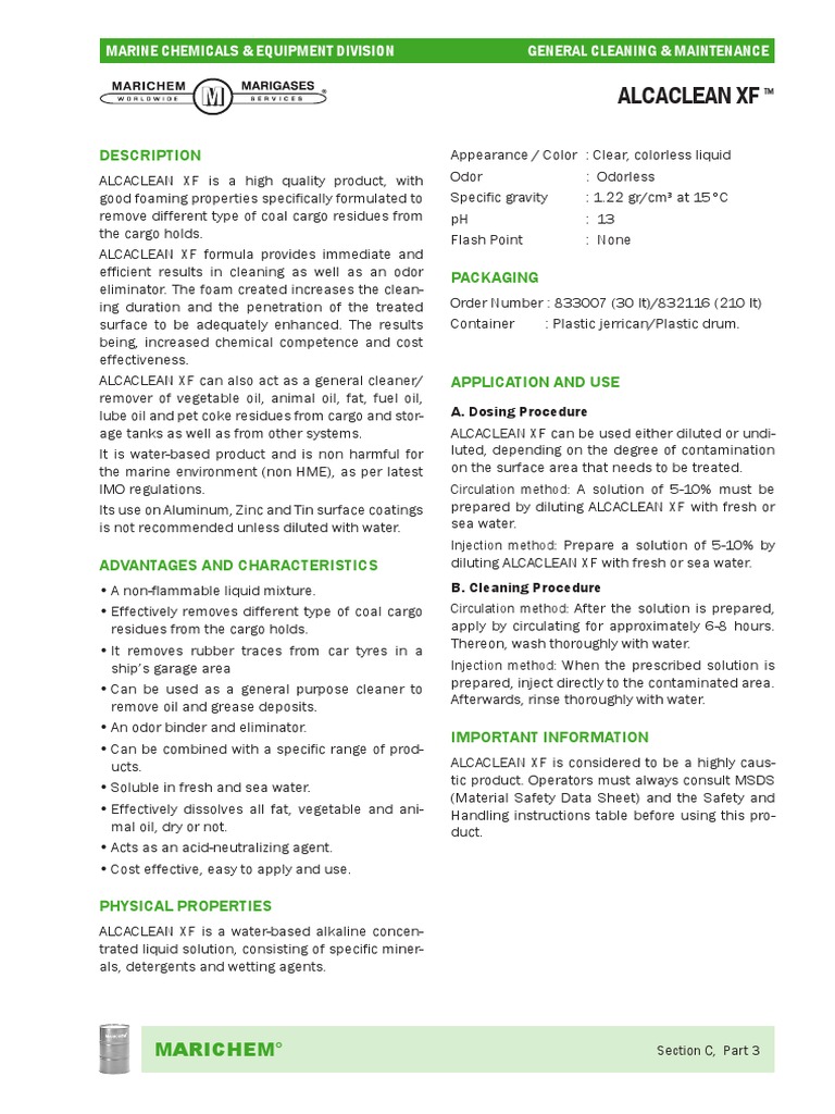 Alcaclean XF | PDF | Sea | Water