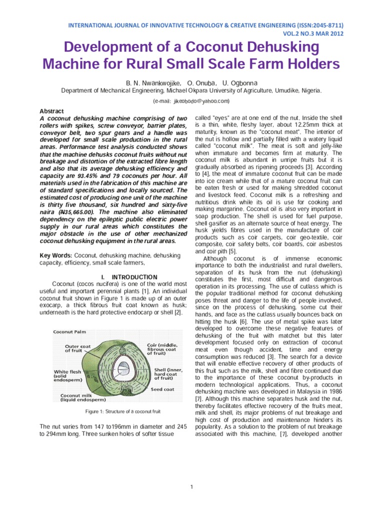Development Coconut Dehusking Machine PDF | PDF | Belt (Mechanical) | Gear