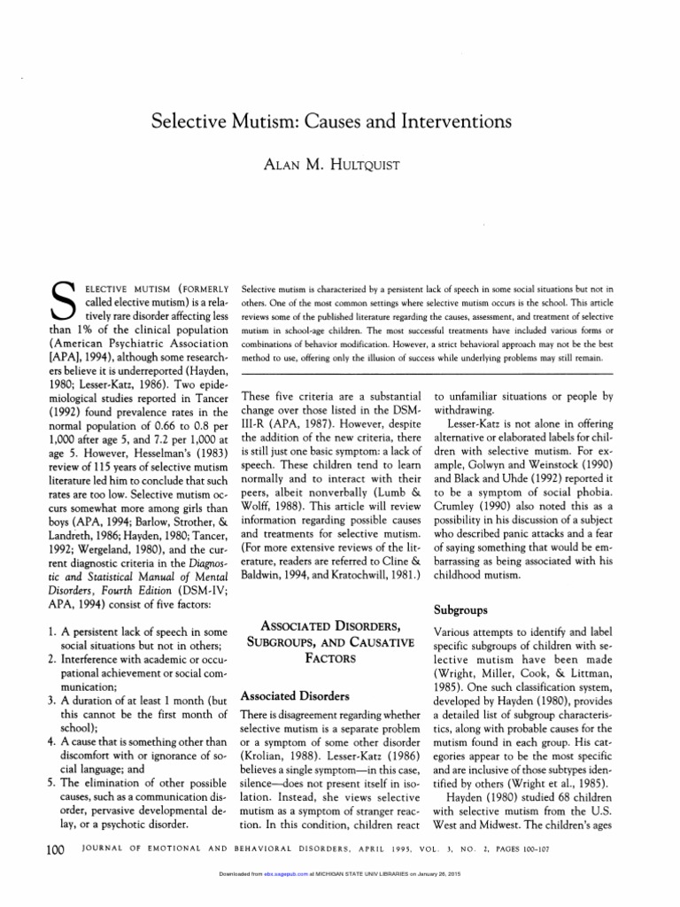 Selective Mutism, Causes and Interventions | PDF | Psychotherapy ...