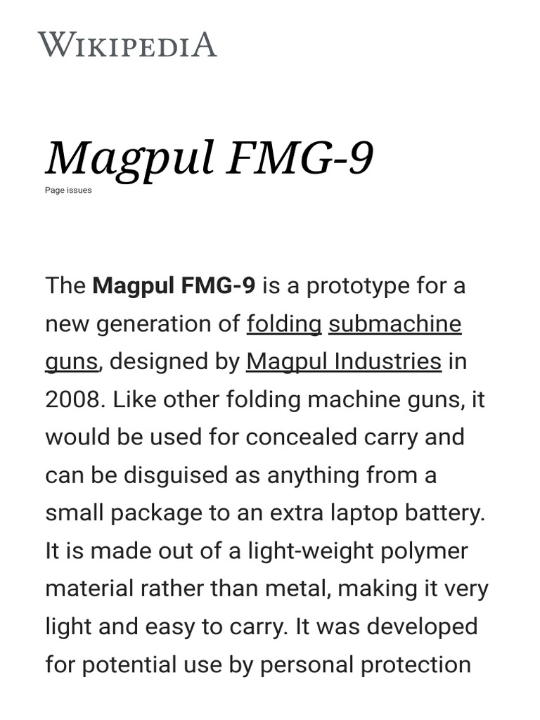 Magpul FMG-9 | PDF | Firearms | Projectile Weapons