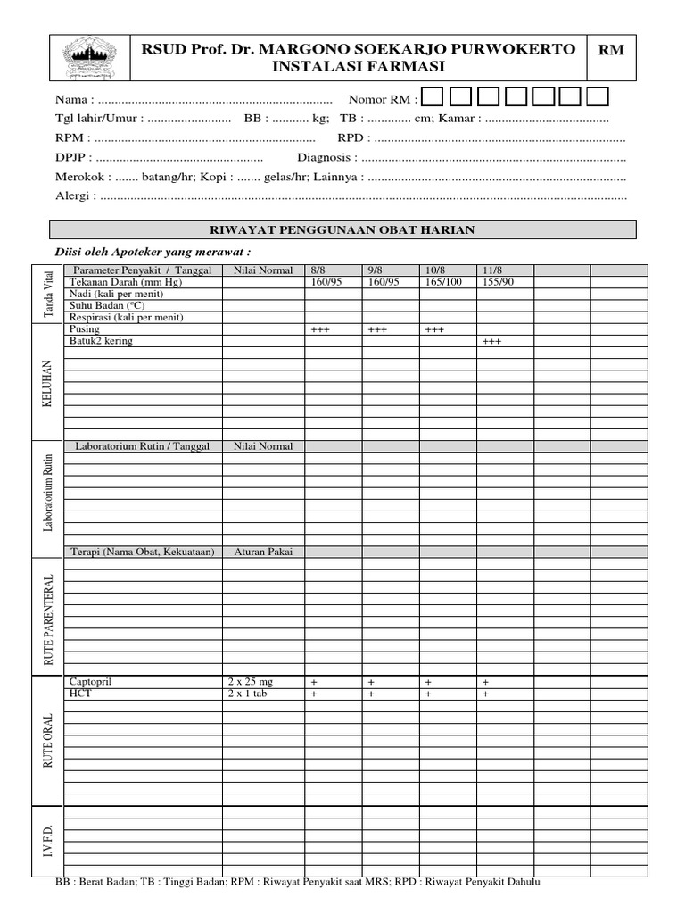 Form Riwayat Penggunaan Obat Harian | PDF