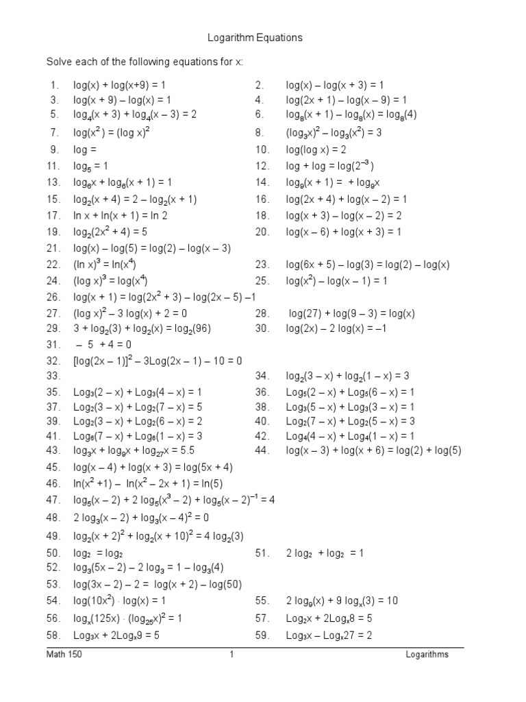 Logarithm Equations | PDF | Logarithm | Abstract Algebra