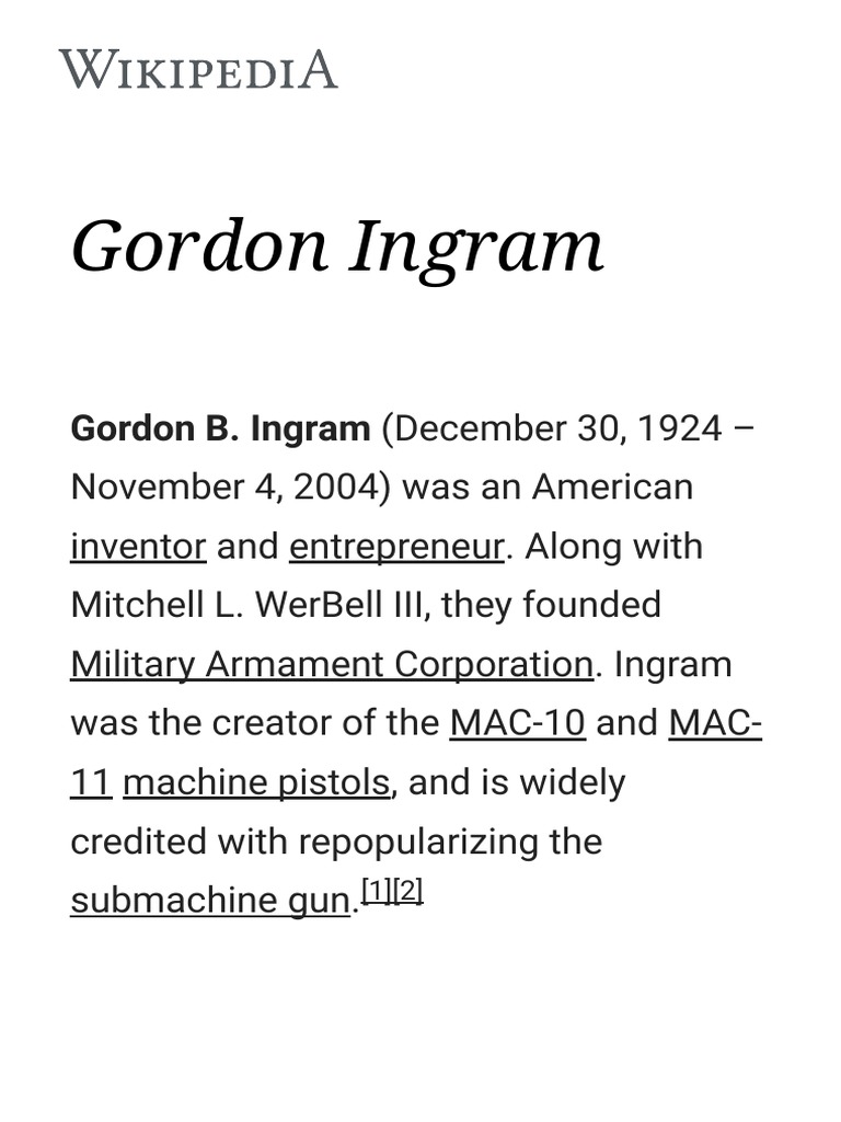 Gordon Ingram | PDF | Weapon Design | Firearms