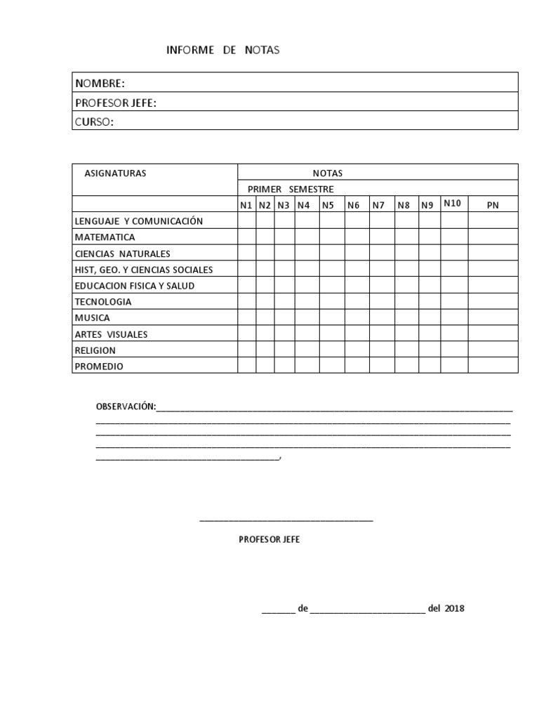 Informe de Notas | PDF