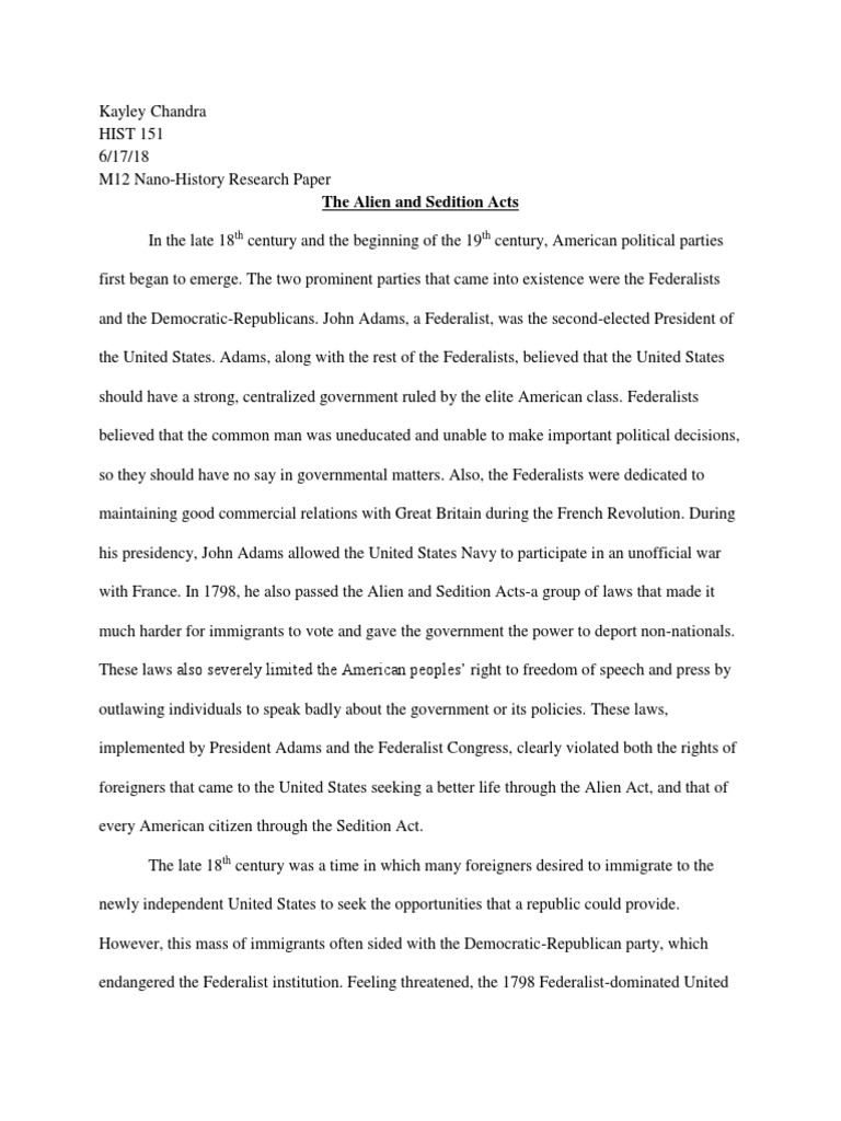 Alien and Sedition Acts Impact | PDF | Federalist Party | John Adams