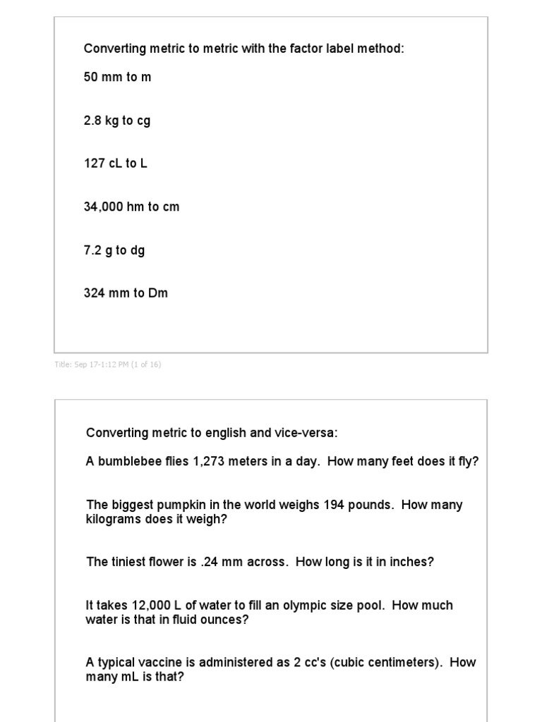 Metric Conversion Challenge | PDF | Litre | Density