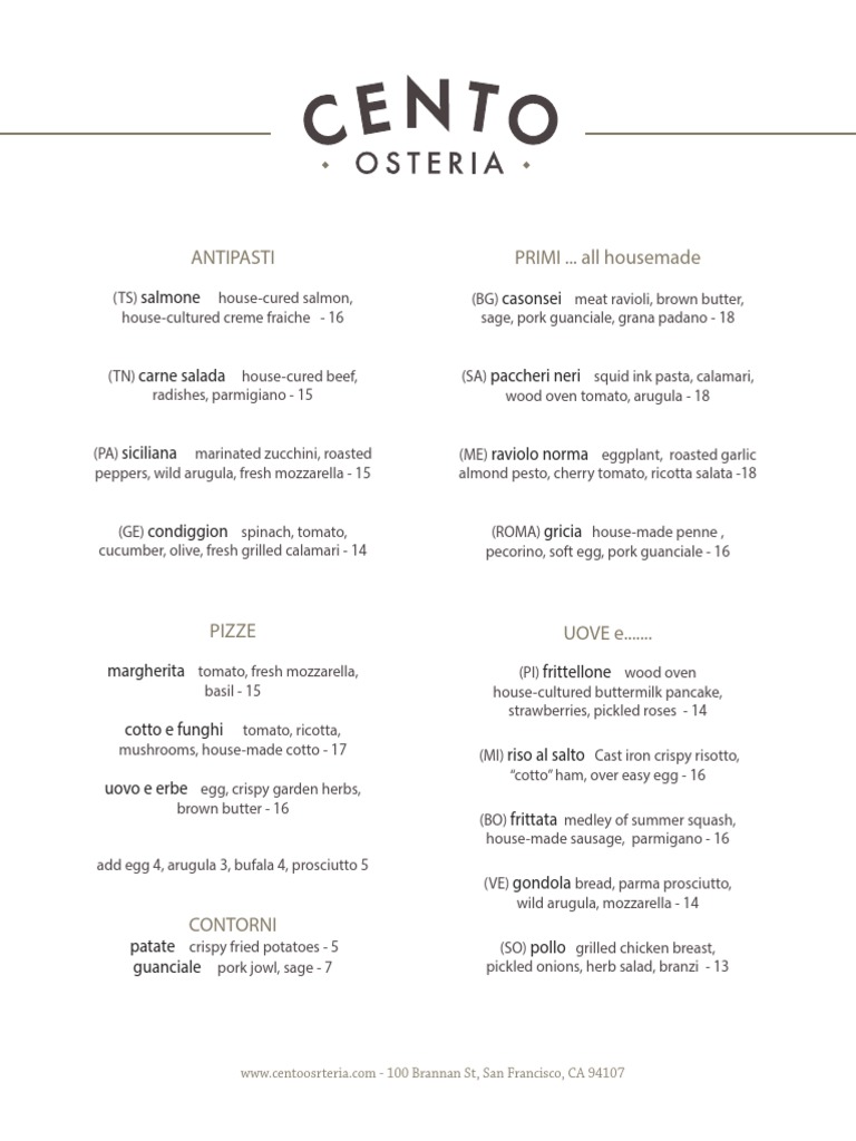 Cento Osteria Brunch | PDF | Grape Varieties | Wine Grape Varieties