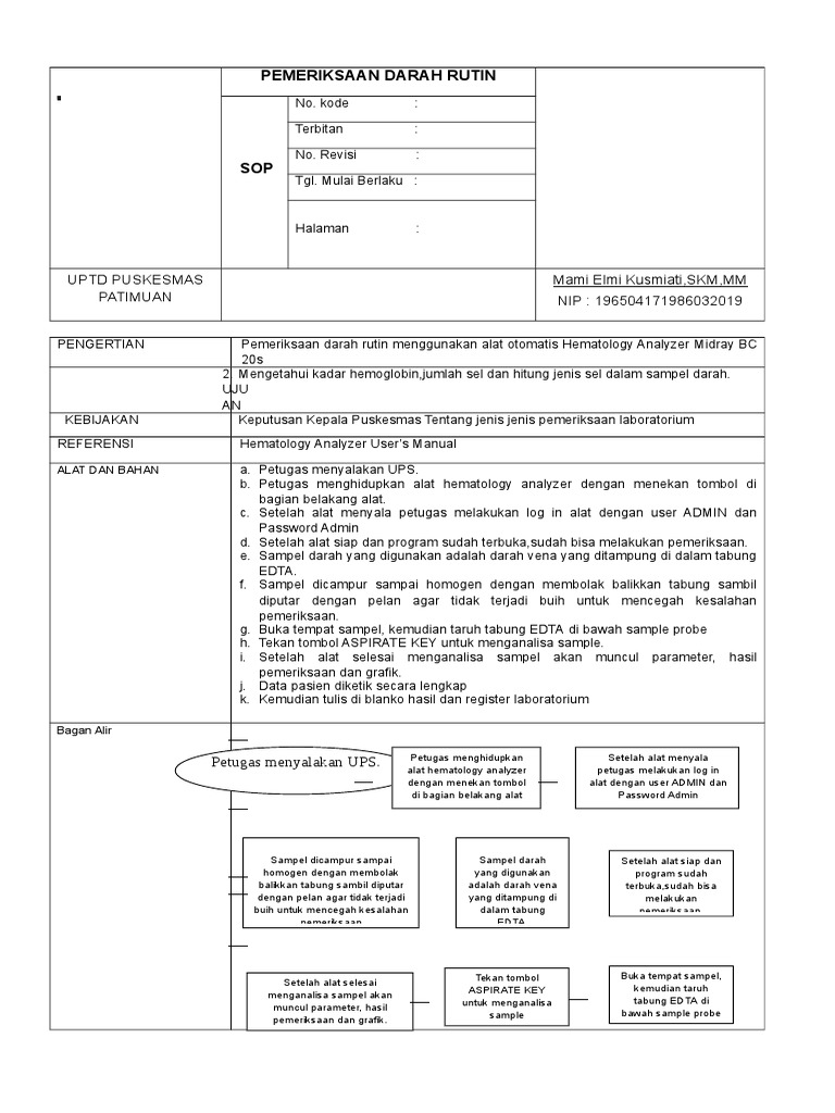 Sop Darah Rutin | PDF