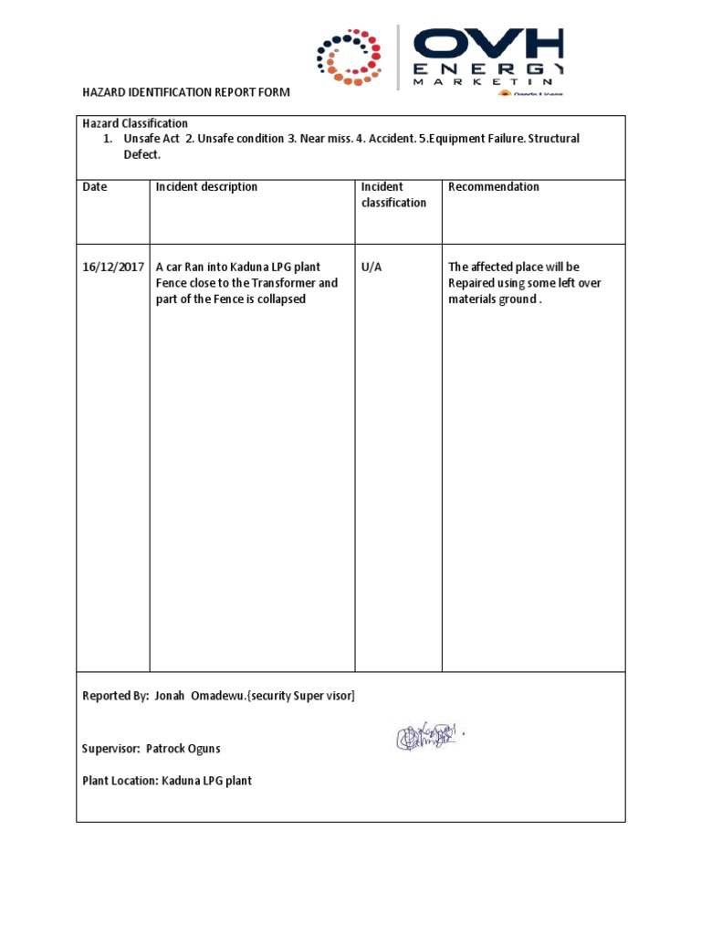 Hazard Identification Report Form | PDF