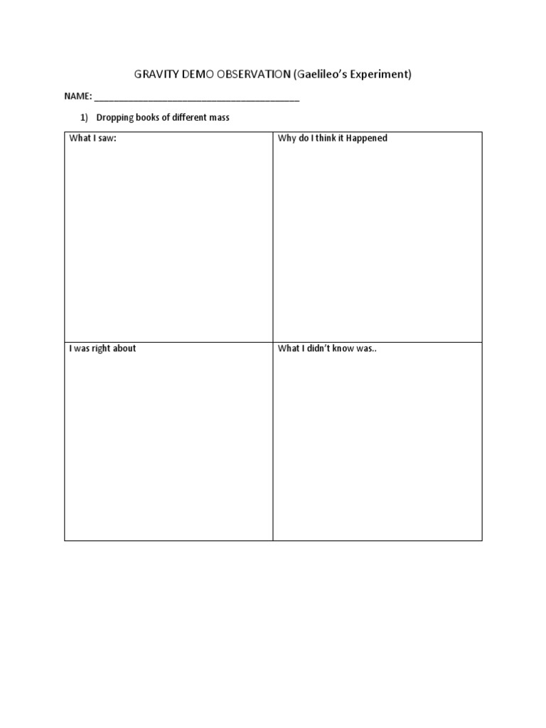 Gravity Demo Observation Pdf