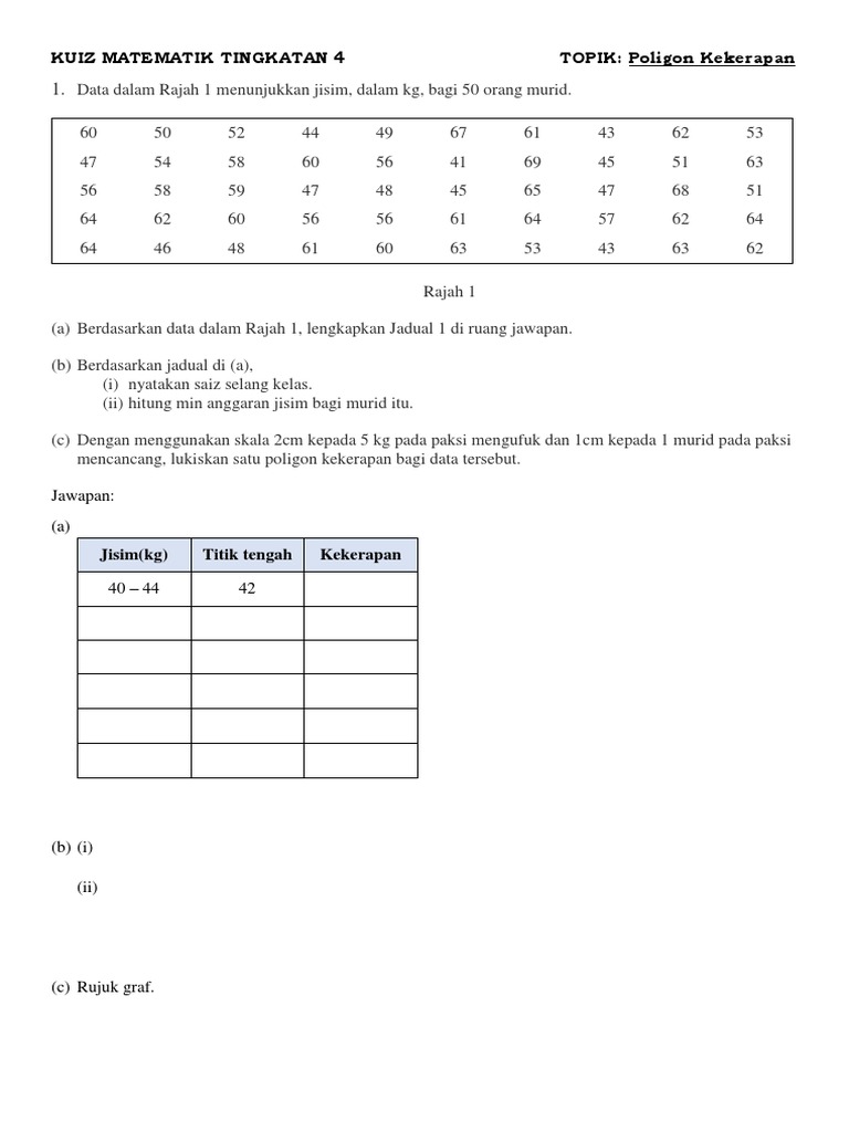 Kuiz Matematik Tingkatan 4 (Poligon Kekerapan) | PDF
