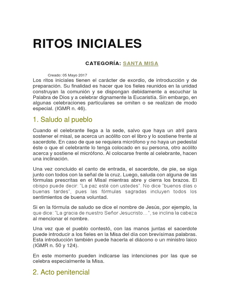 Ritos Iniciales de la Misa Católica | PDF | Misa (liturgia) | Adoración ...