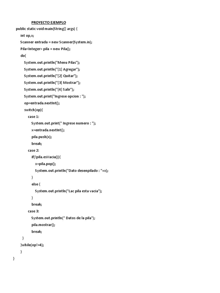 Ejemplo de Implementación de Pilas y Listas en Java | PDF ...