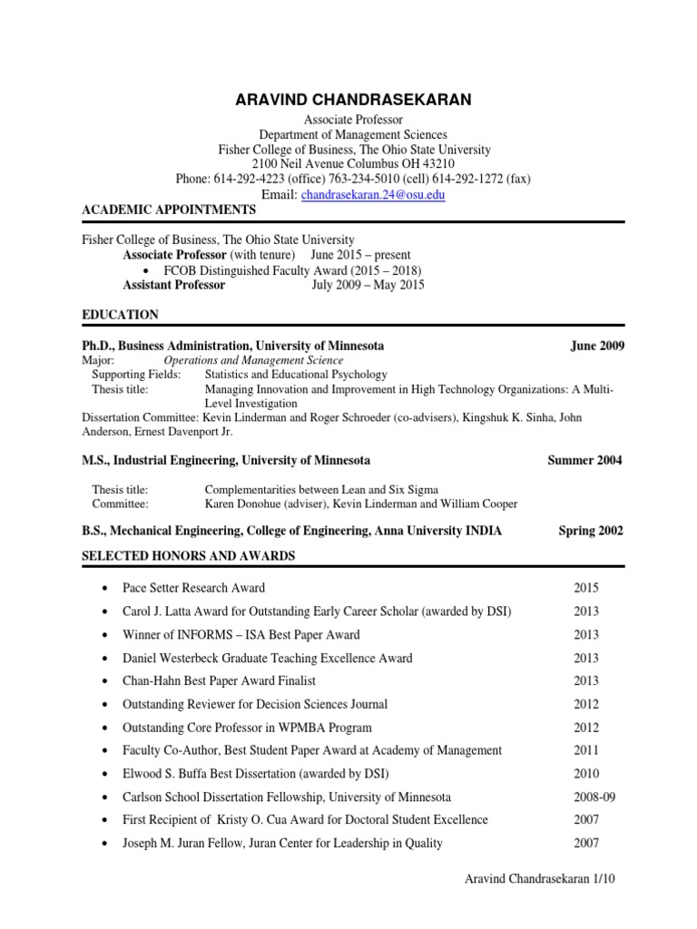 Academic Profile: Aravind Chandrasekaran | PDF | Thesis | Innovation