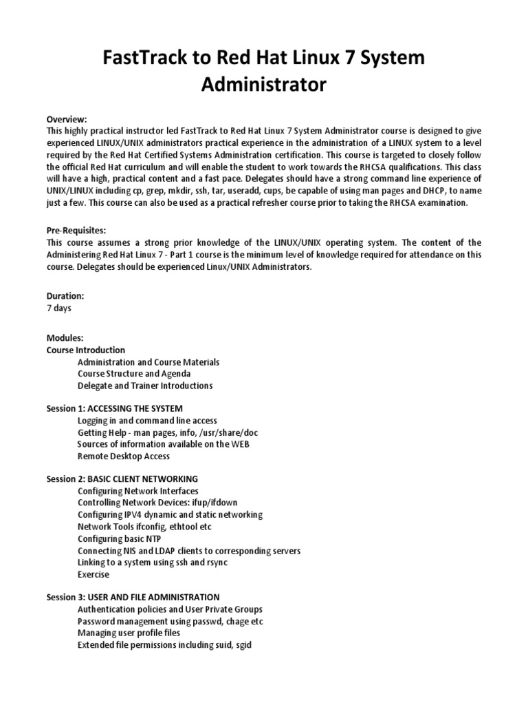 FastTrack To Red Hat Linux 7 System Administrator | PDF | Linux ...