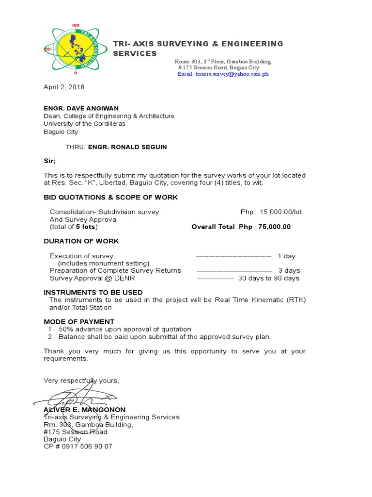 Quotation for Consolidation-Subdivision Survey and Survey Approval of ...