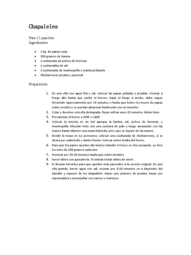 Chapaleles | PDF | Cocina latinoamericana | Cocina europea