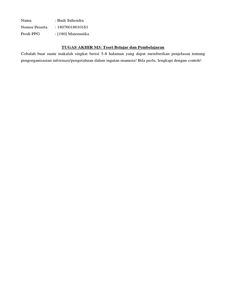 TUGAS AKHIR M3 - Teori Belajar Dan Pembelajaran | PDF