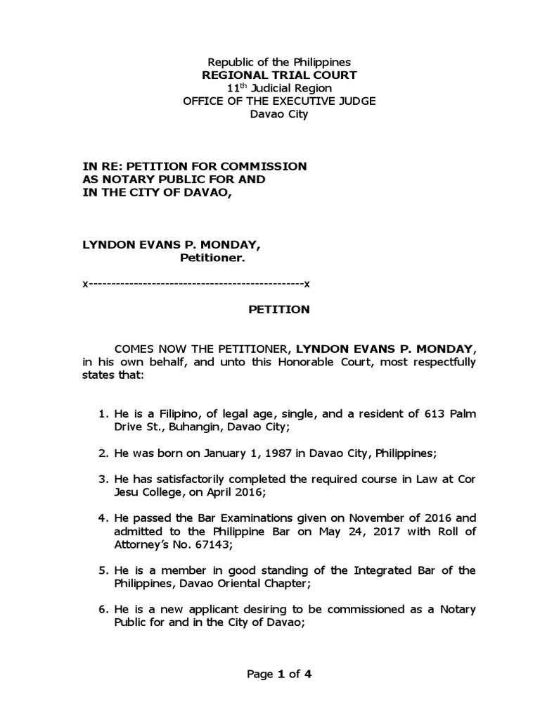 Petition For Notarial Commission | PDF | Notary Public | Virtue