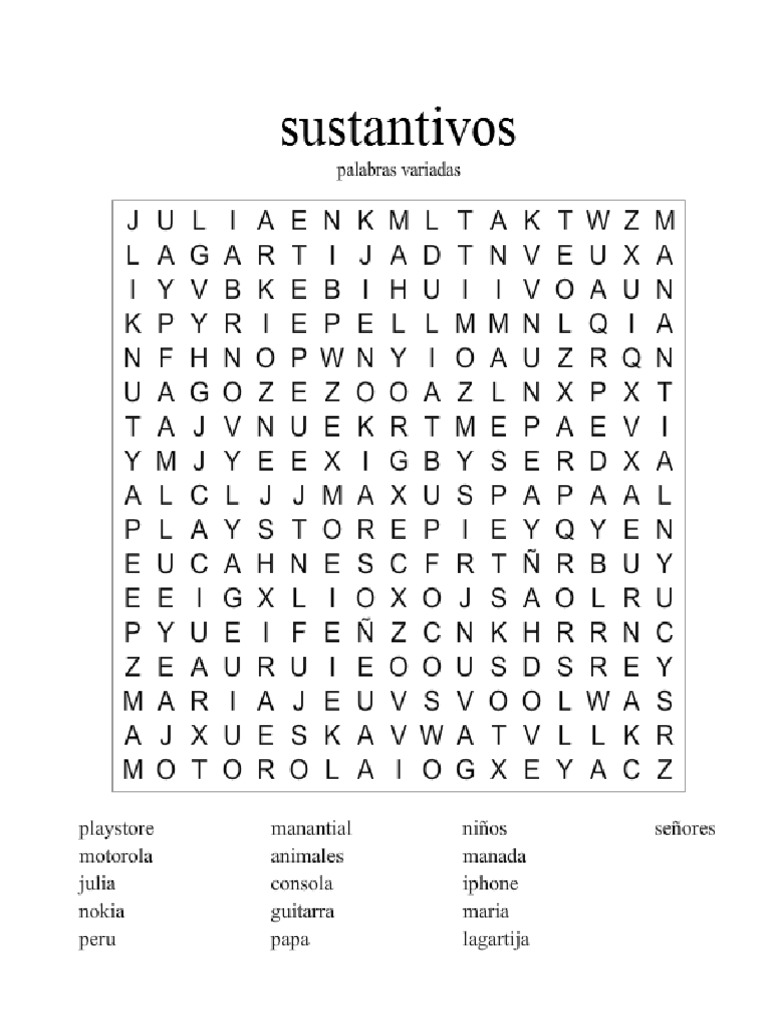 Sopa de Letras Sustantivos