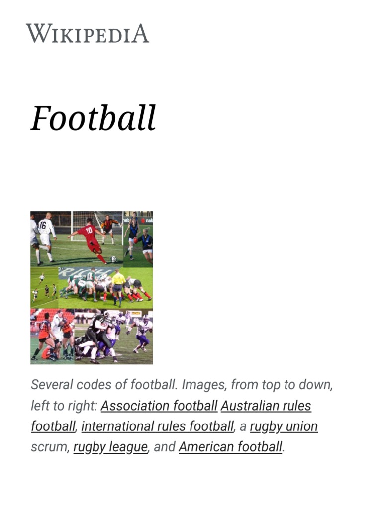 Football - Wikipedia PDF | PDF | Australian Rules Football | Rugby Union