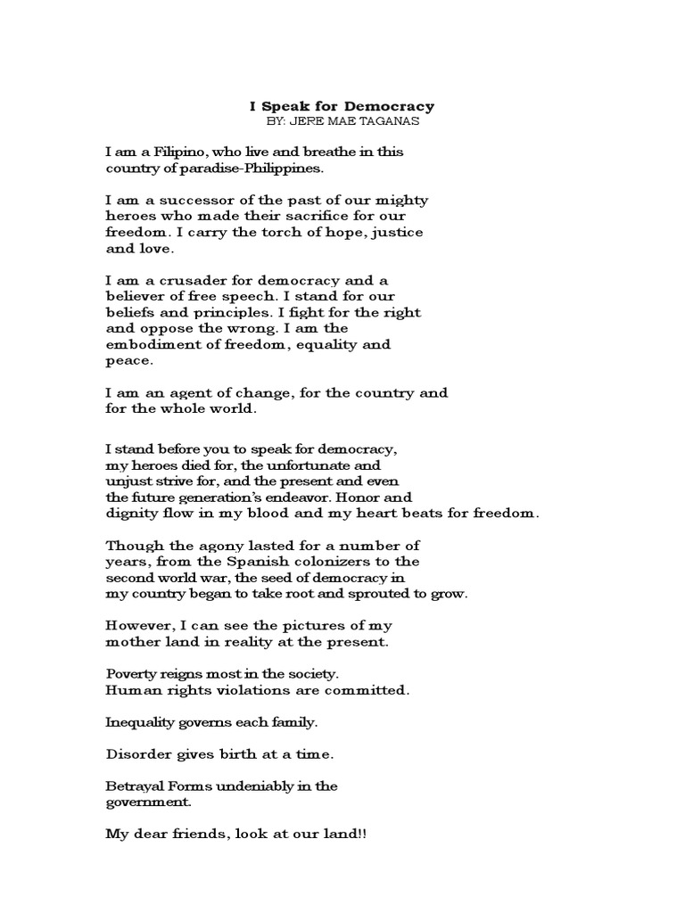 I Speak for Democracy: A Filipino's Call | PDF