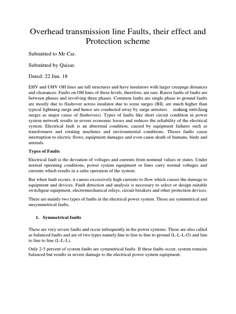 Overhead Transmission Line Faults | PDF | Electric Power System ...