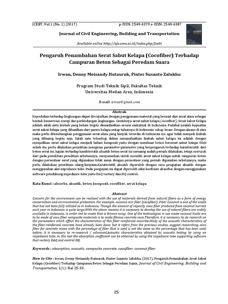 4 Pengaruh Penambahan Serat Sabut Kelapa Cocofiber Terhadap Campuran Beton Sebagai Peredam Suara ...