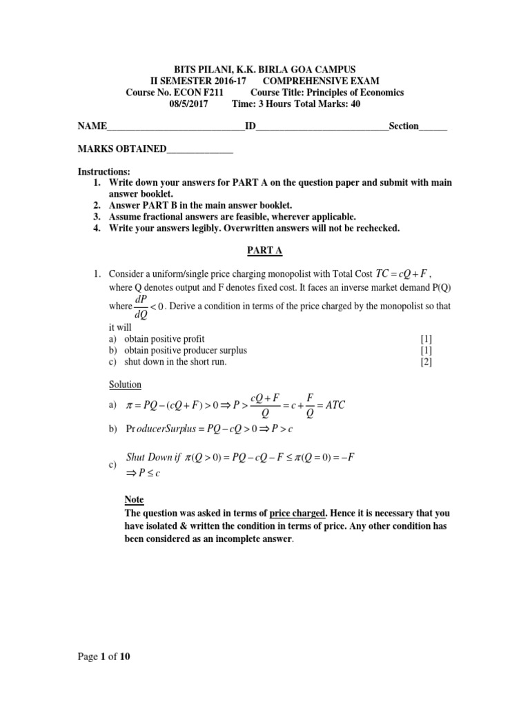 F211 2017 Compre Solution | PDF | Supply And Demand | Price Elasticity Of Demand