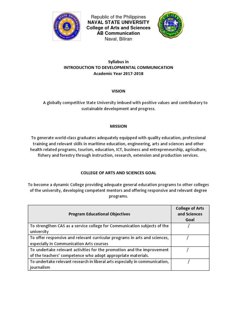 Syllabus in Introduction to Developmental Communication | Communication ...