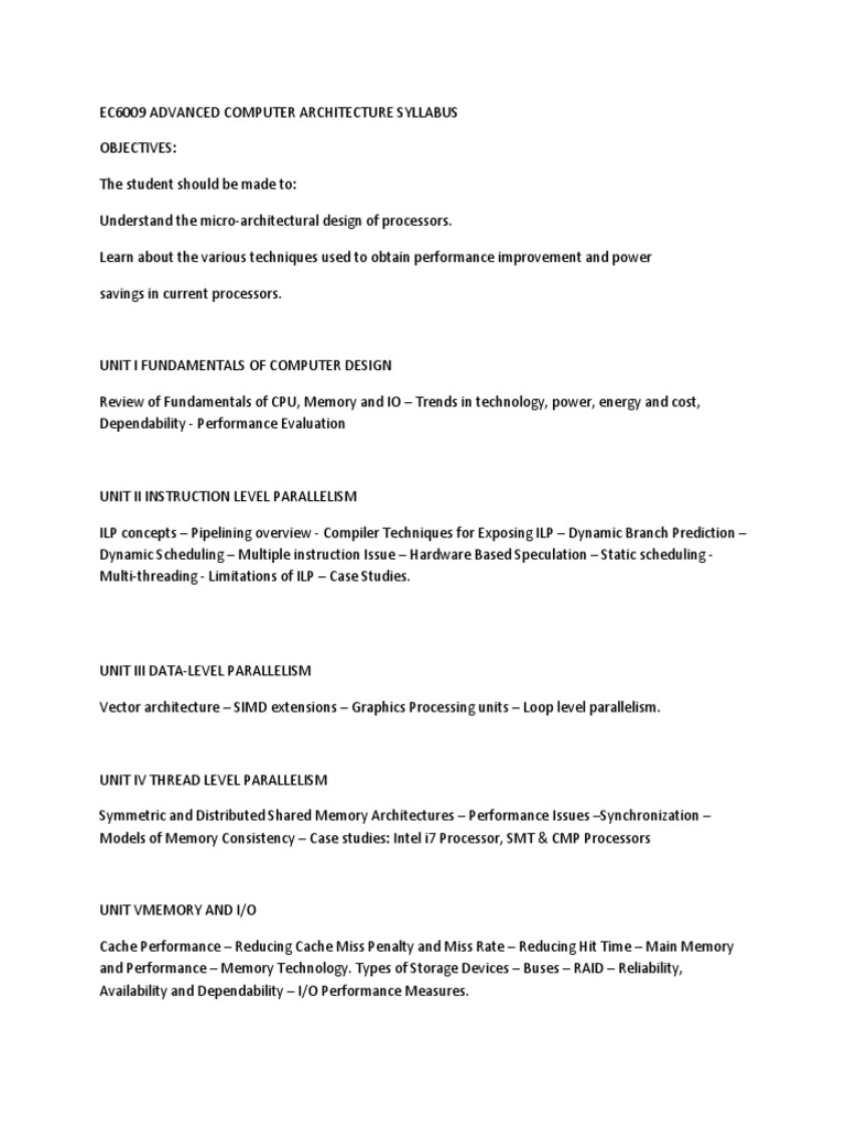 Ec6009 Advanced Computer Architecture Syllabus | PDF | Parallel Computing | Central Processing Unit