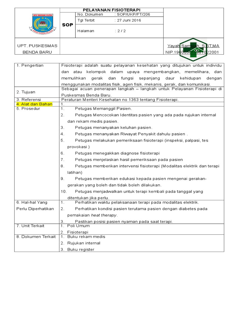 Sop Pelayanan Fisioterapi | PDF | Pengembangan Diri | Kesehatan Holistik