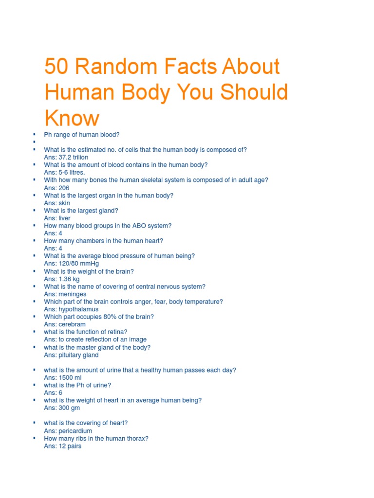 50 Random Facts About Human Body You Should Know | PDF | Human Body ...