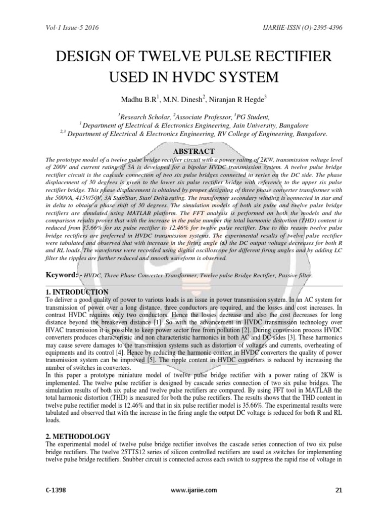 Design of Twelve Pulse Rectifier Used in HVDC System 1398 | PDF ...