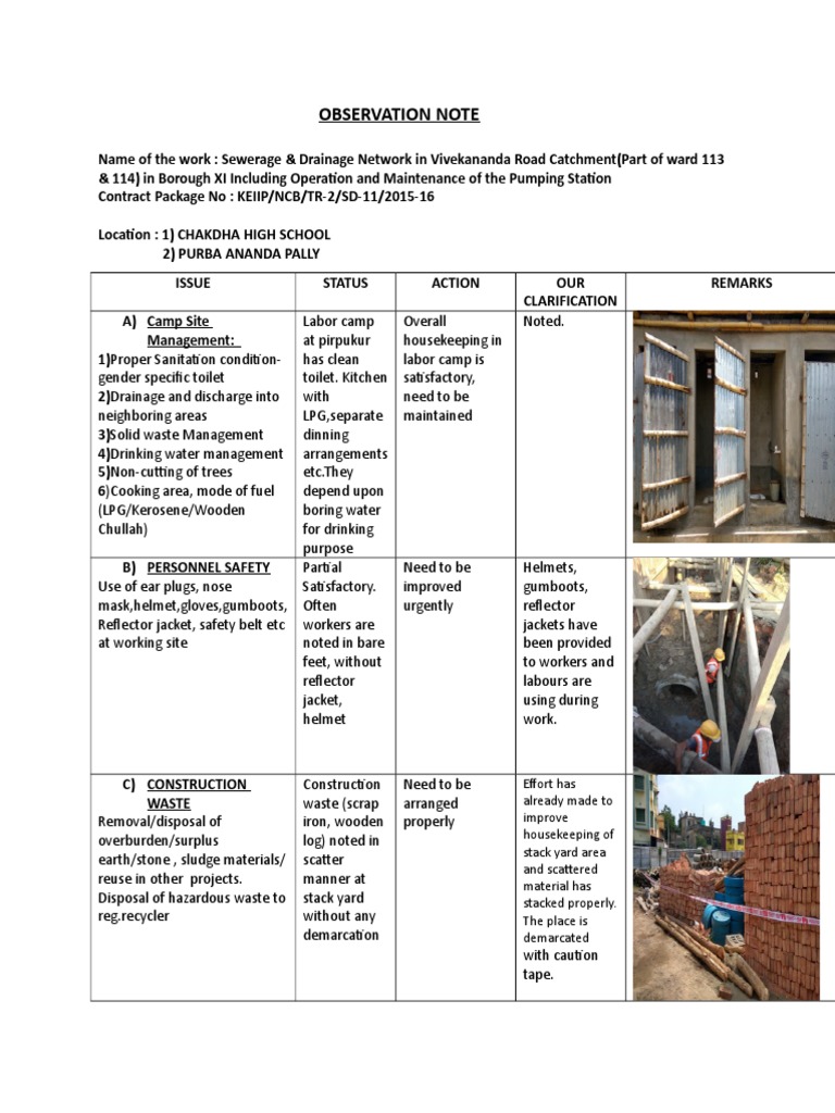 Observation Note HSE | PDF | Waste Management | Road