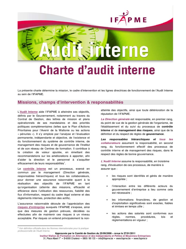 Charte Audit Interne Ifapme | PDF | Audit interne | Audit