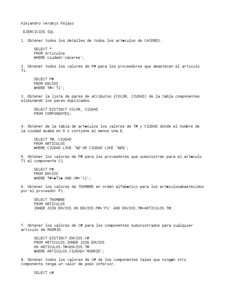 Ejercicio Consultas | PDF | SQL | Bases de datos