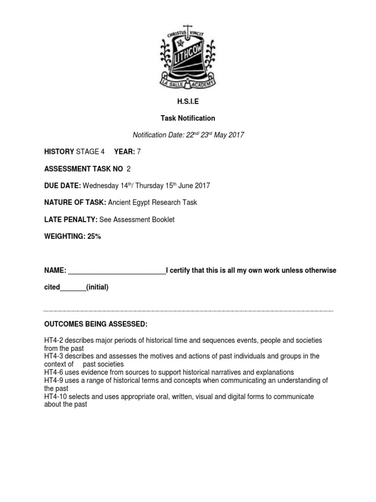 Final Year 7 History Assessment Task | PDF | Ancient Egypt | Ancient ...