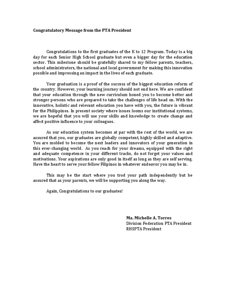 PTA President's Graduation Message | PDF