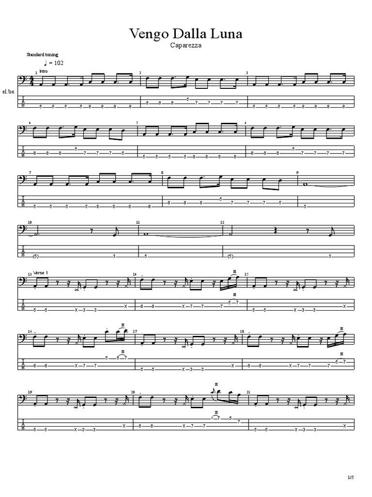 Vengo Dalla Luna Bass Tabs | PDF