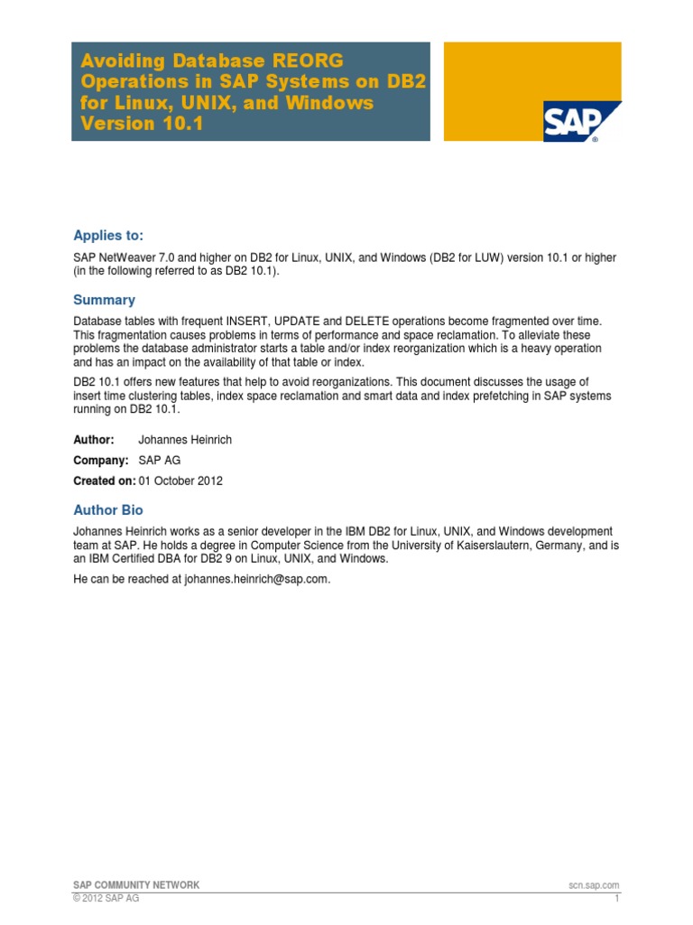 Avoiding Database REORG Operations in SAP Systems On DB2 For Linux, UNIX | PDF