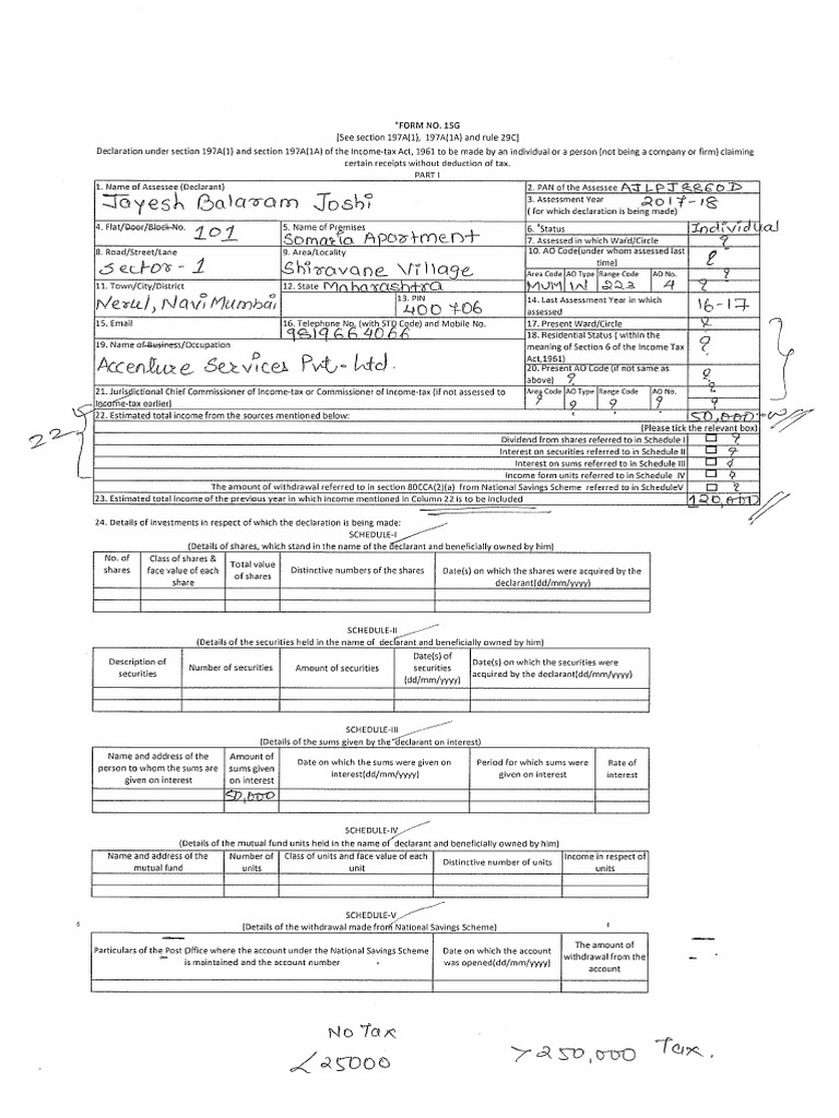 Sample Filled Form 15G | PDF