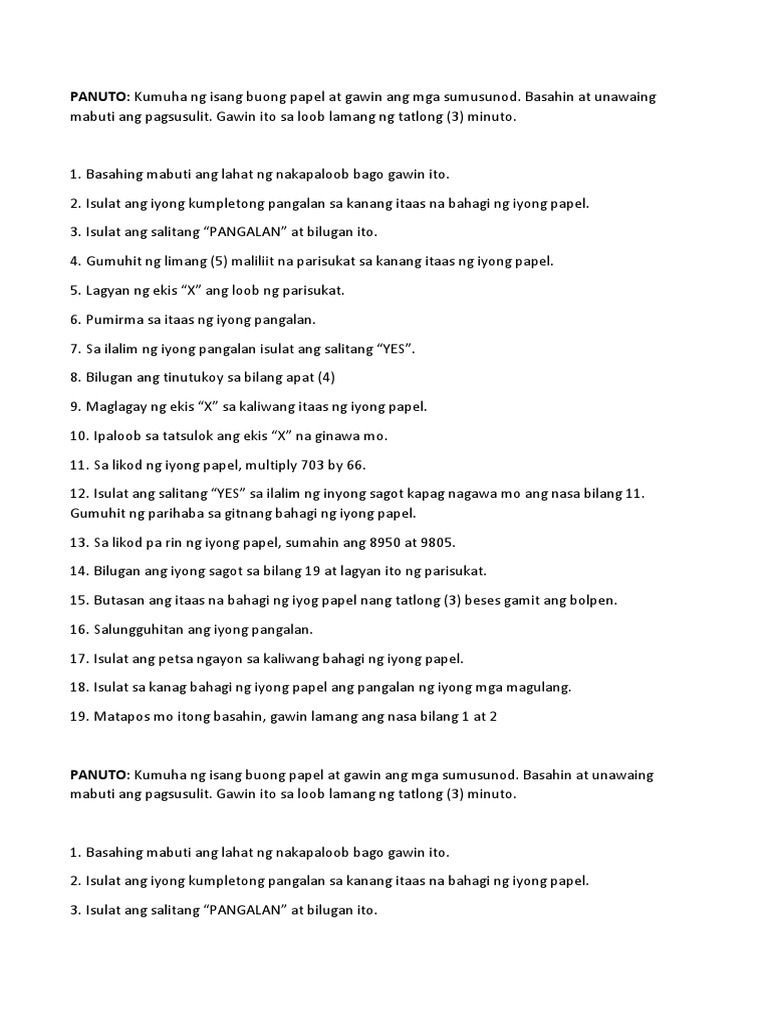 Pagsunod Sa Panuto | PDF