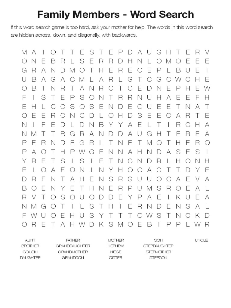Family Members Hard | Download Free PDF | Word Search | Kinship And Descent