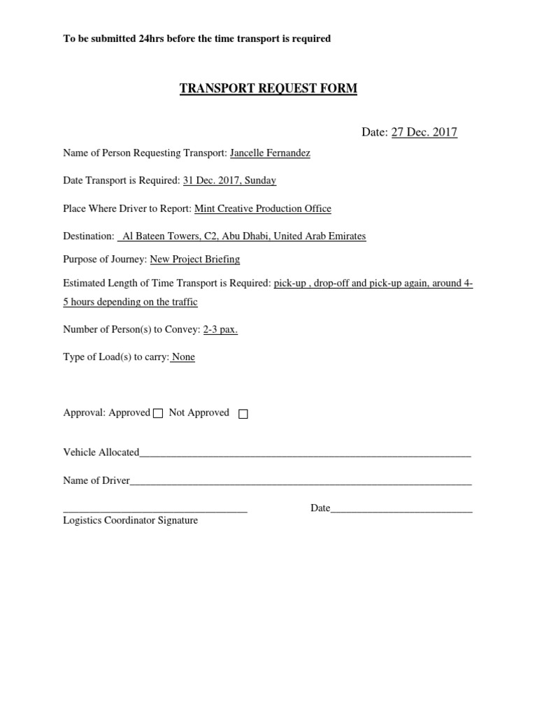 Transport Requisition Form