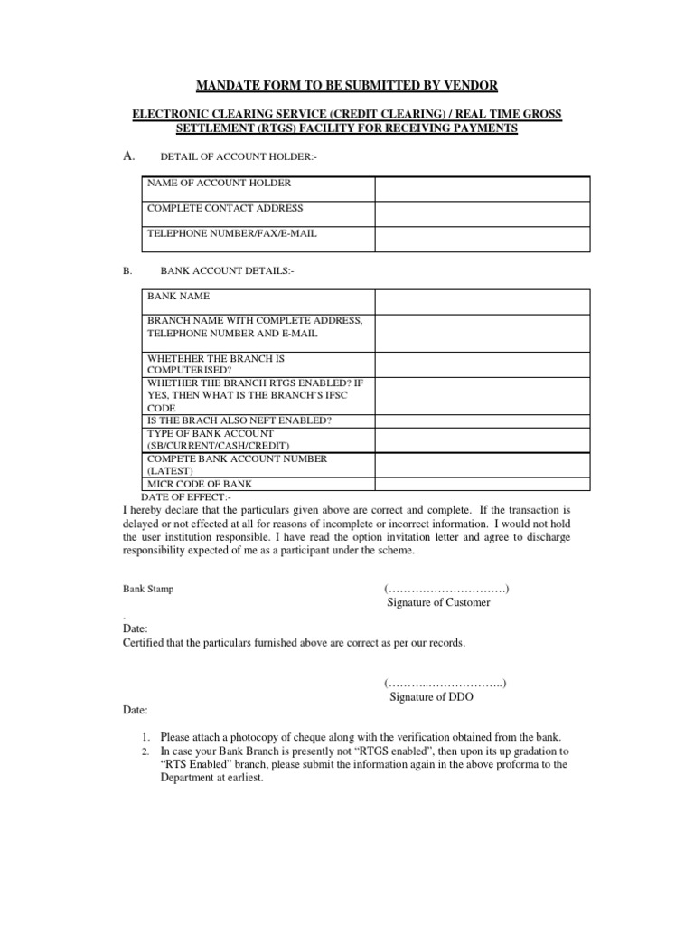 ECS Form Vendor | Download Free PDF | Clearing (Finance) | Banks