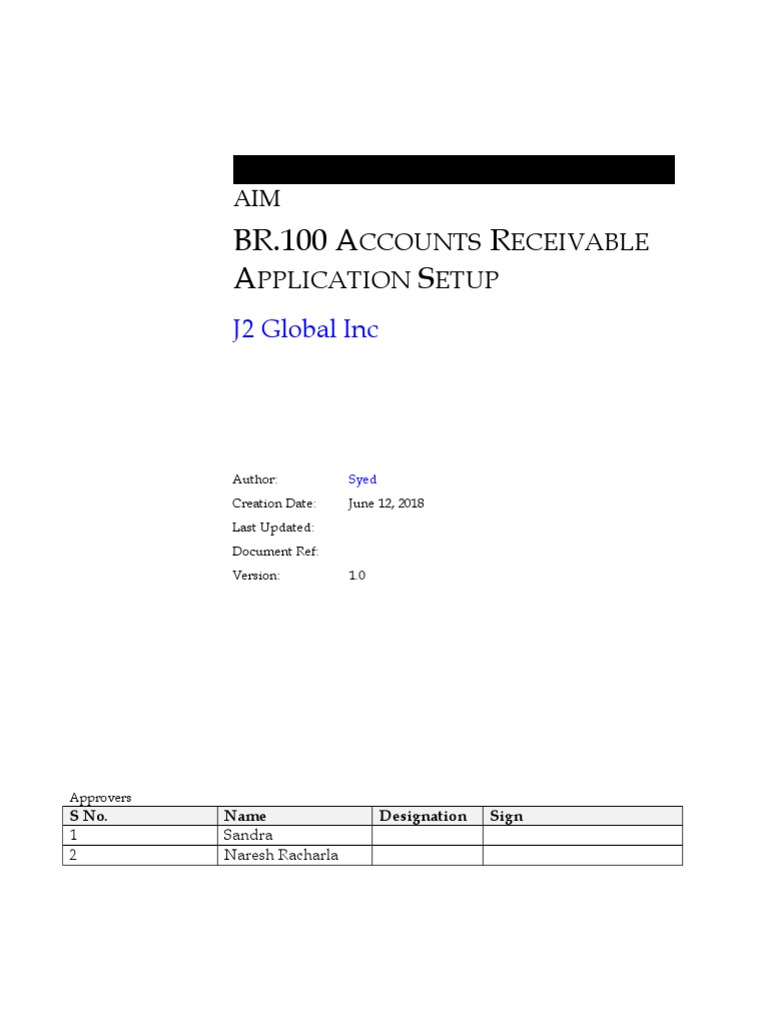 BR100 Accounts Receivable Application Setup | PDF | Invoice | Receipt