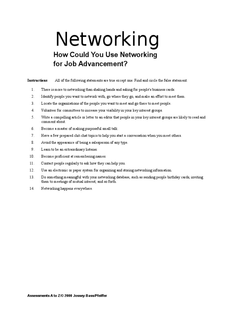 Networking: How Could You Use Networking For Job Advancement? | PDF ...