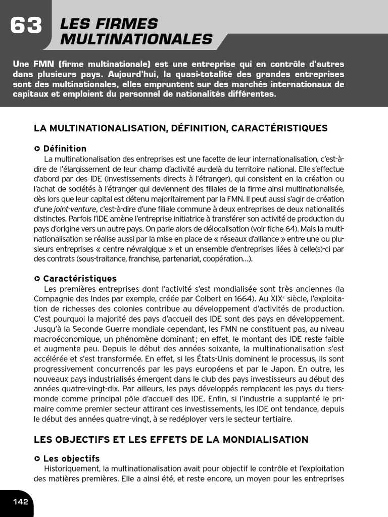 Multinationalisation : Définition et enjeux | PDF | Société ...